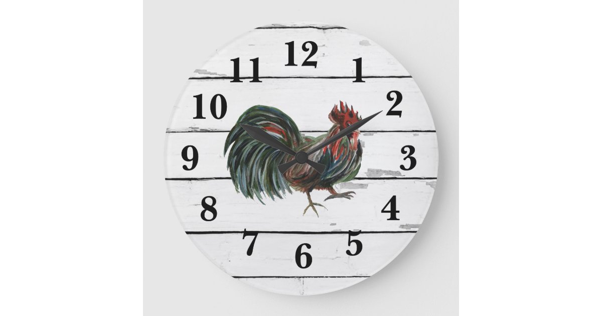 Rooster Rustic Shiplap Farmhouse Decor Large Clock | Zazzle