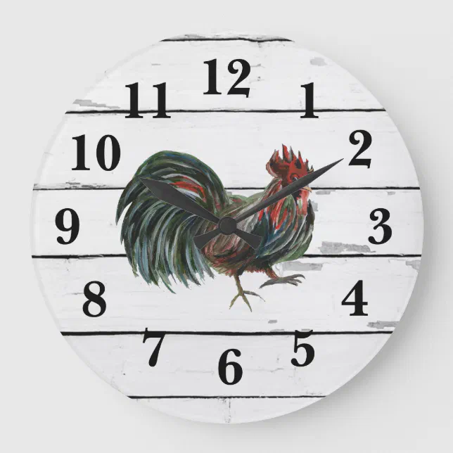 Rooster Rustic Shiplap Farmhouse Decor Large Clock | Zazzle