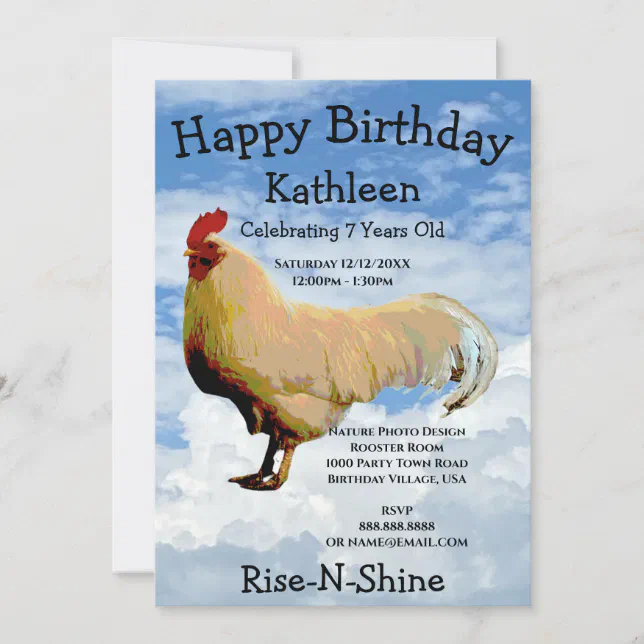 ROOSTER SKY CLOUDS HAPPY BIRTHDAY INVITATION | Zazzle