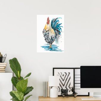 Rooster Splash - Watercolor Portrait Poster | Zazzle