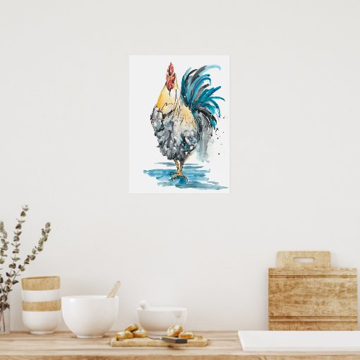 Rooster Splash - Watercolor Portrait Poster | Zazzle