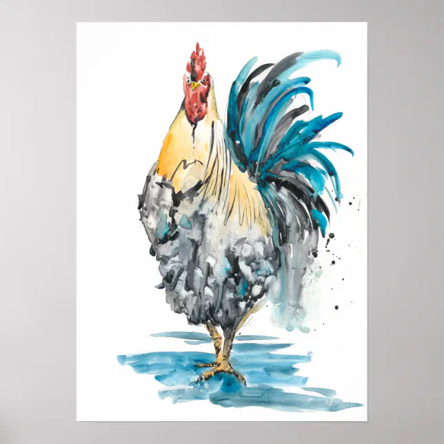 Rooster Splash - Watercolor Portrait Poster | Zazzle