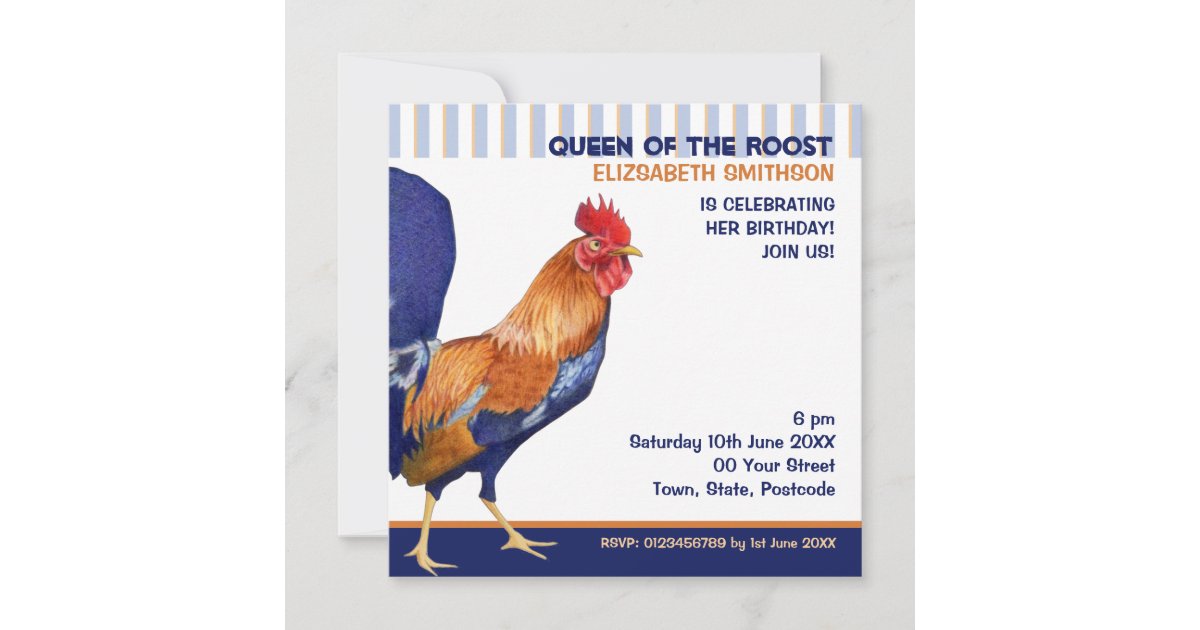 Rooster stripes Birthday Party Invitation | Zazzle