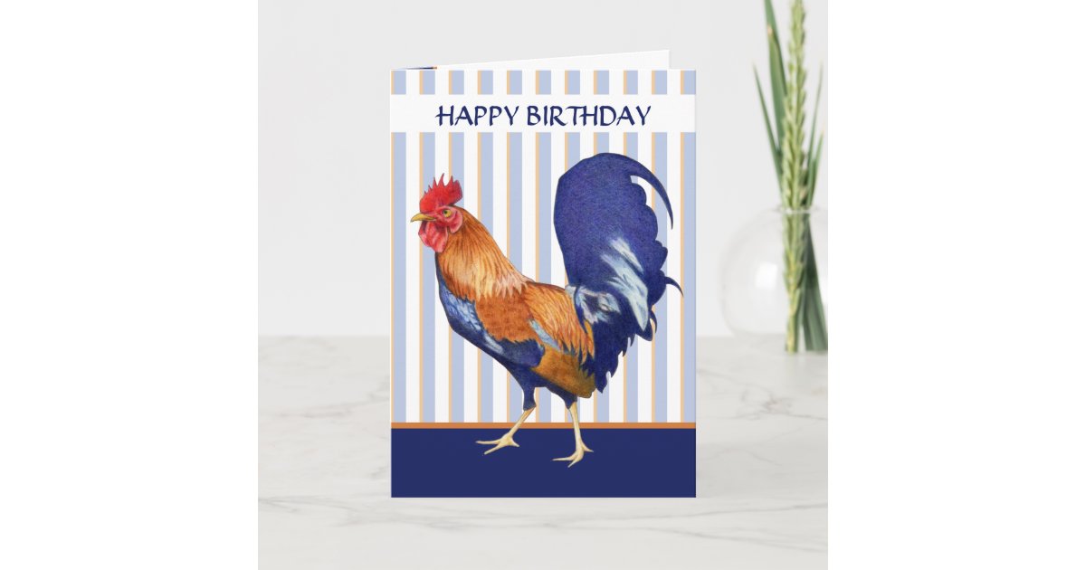 Rooster stripes Happy Birthday Card | Zazzle
