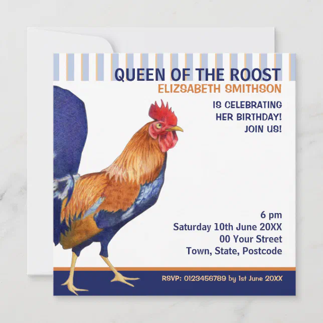 Rooster Stripes Party Invitation | Zazzle