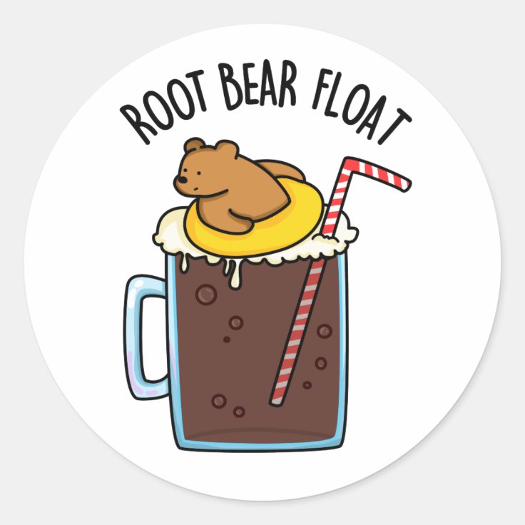 Root Bear Float Funny Root Beer Pun Classic Round Sticker | Zazzle