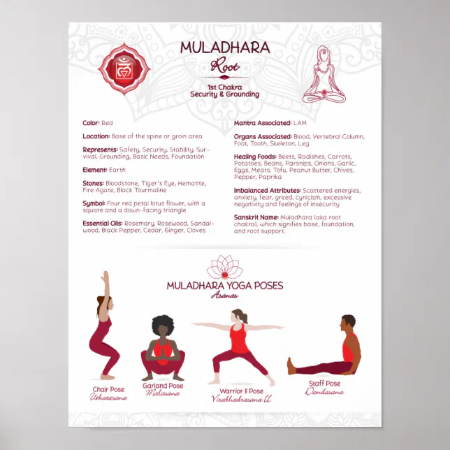 Root Chakra Yoga Poses Poster Chart - #75 WBG-P | Zazzle