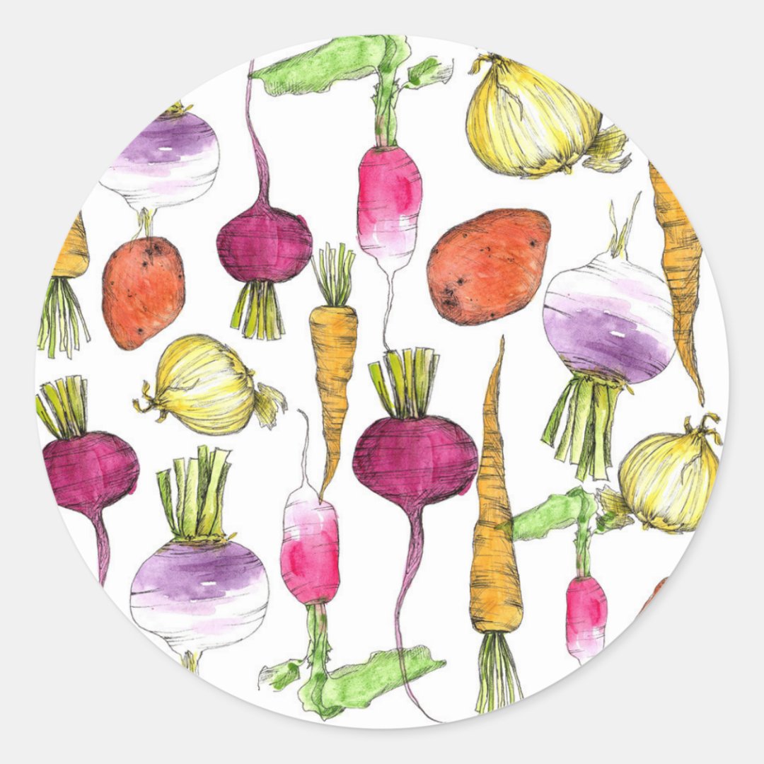 Root Vegetable Watercolor Illustration Art Classic Round Sticker | Zazzle