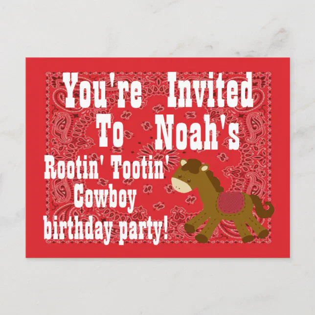Rootin' Tootin' Cowboy Birthday Party Invitation | Zazzle