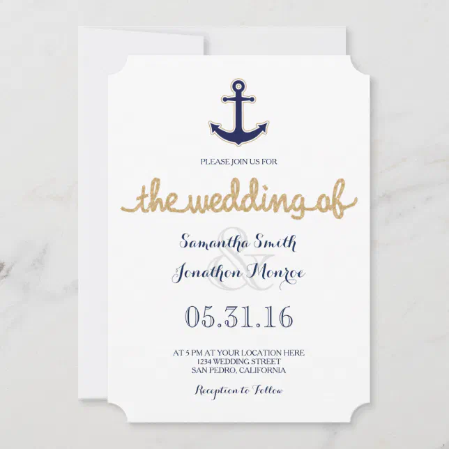 Rope and Anchor Nautical Wedding Invitation | Zazzle