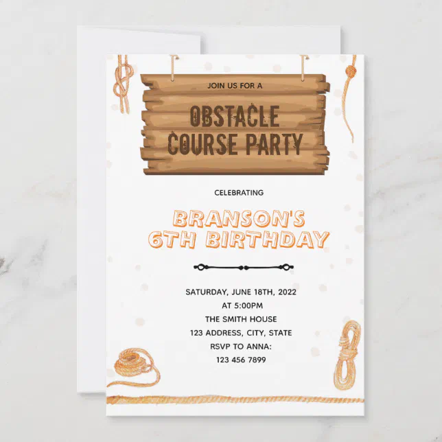 Rope obstacle course party theme invitation | Zazzle