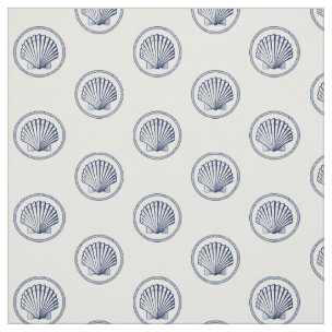 Nautical navy blue and white ship wheel pattern fabric | Zazzle