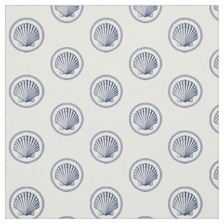 Nautical navy blue and white ship wheel pattern fabric | Zazzle