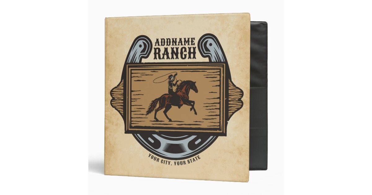Roping Cowboy ADD NAME Western Family Horse Ranch 3 Ring Binder | Zazzle