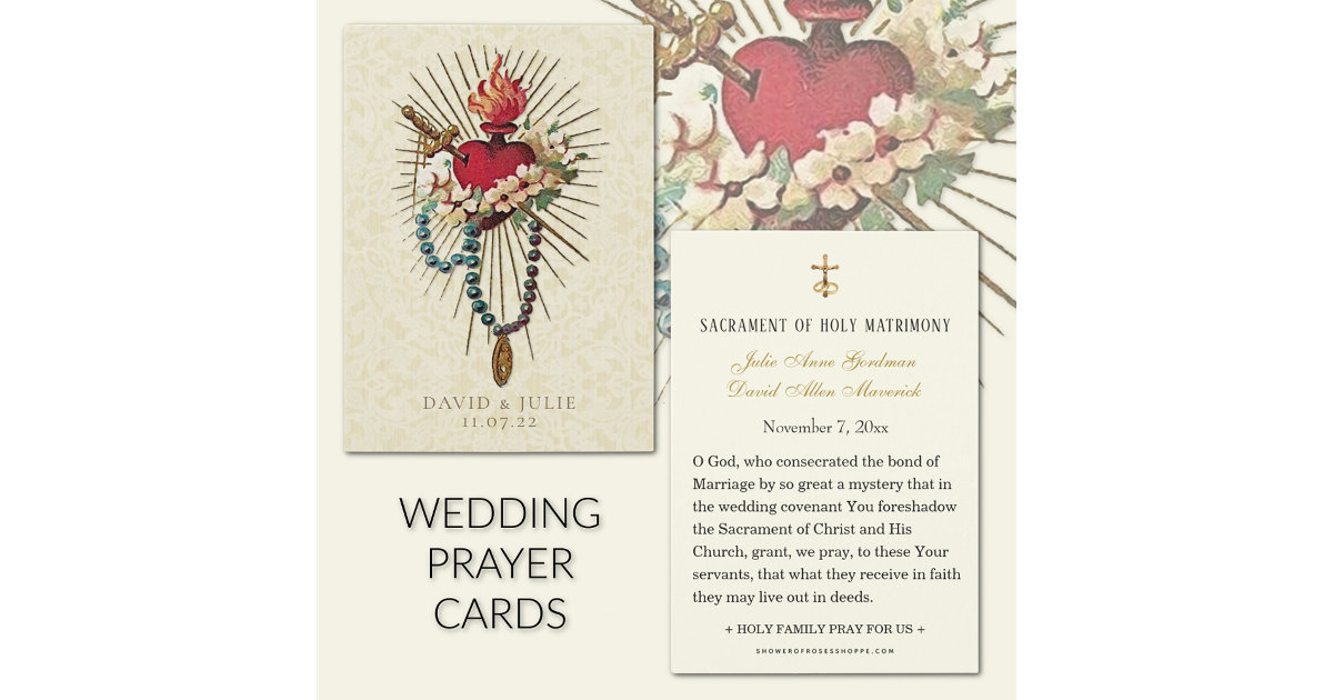 Rosary Mary Heart Catholic Wedding Prayer Card | Zazzle