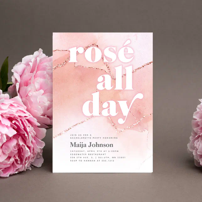 Rosé All Day Bachelorette Party Invitation | Zazzle