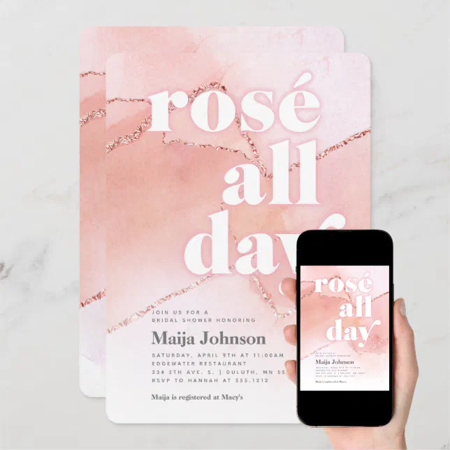 Rosé All Day Bridal Shower Invitation | Zazzle
