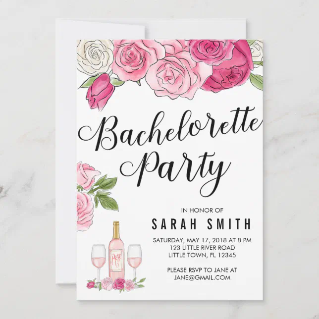 Rose All Day Pink Bachelorette Party Invitation | Zazzle