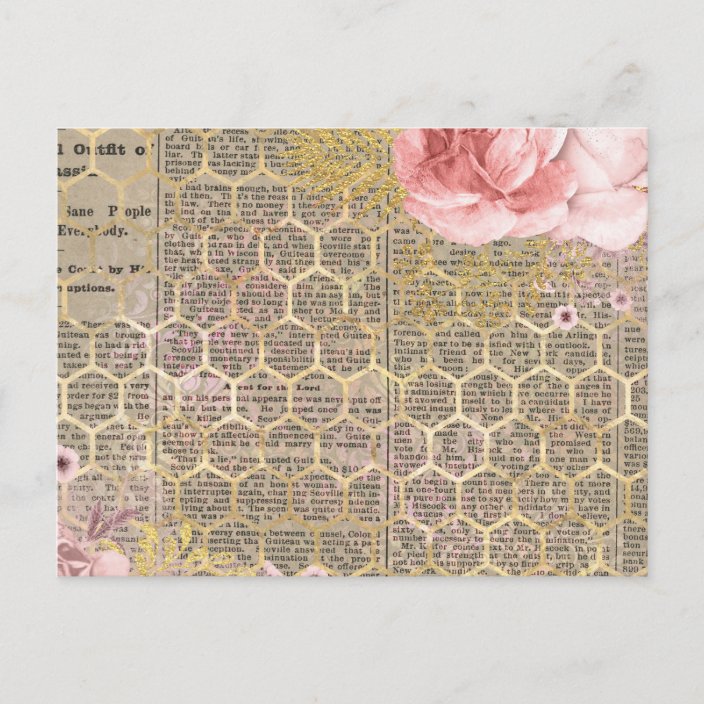 Rose and Gold Honeycomb Postcard | Zazzle.com