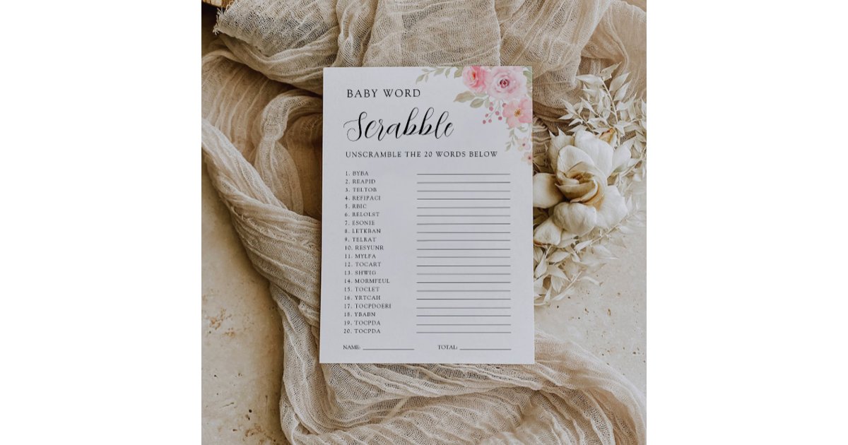 Rose Baby shower game – Word scramble Invitation | Zazzle
