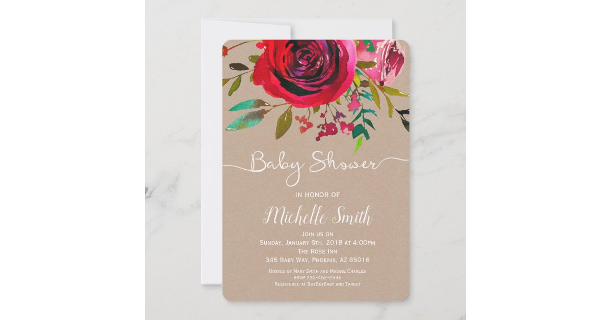 Rose Baby Shower Invitation, Kraft Baby Invitation | Zazzle
