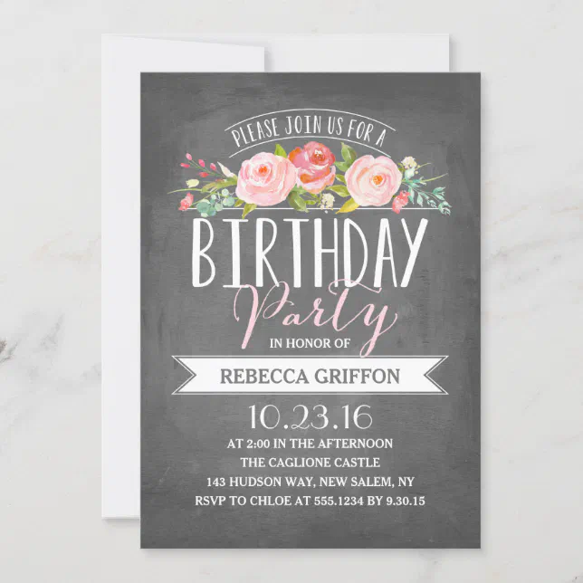 Rose Banner Birthday | Birthday Invitations | Zazzle