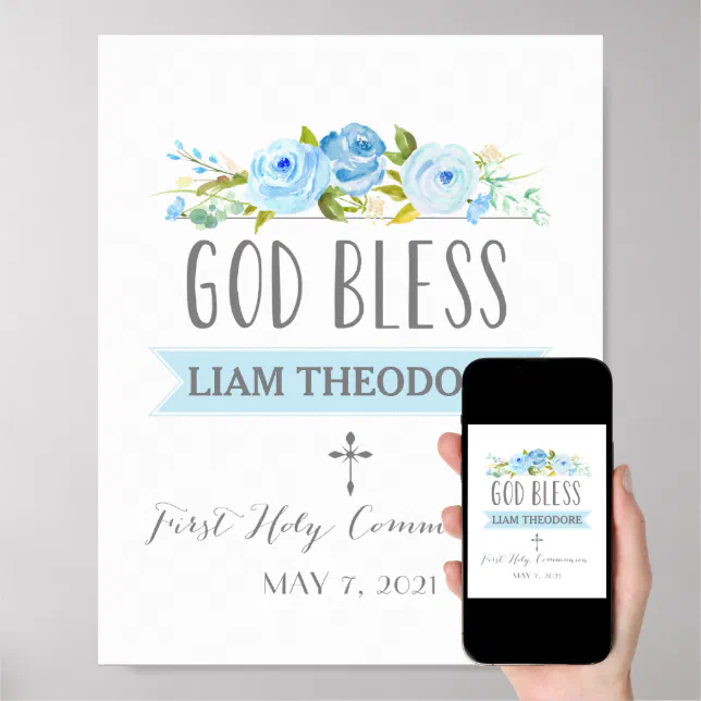 Rose Banner | Blue Communion Sign | Zazzle