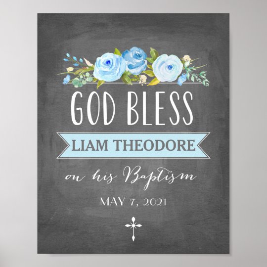 Rose Banner | God Bless | Blue Chalk Baptism Sign | Zazzle.com