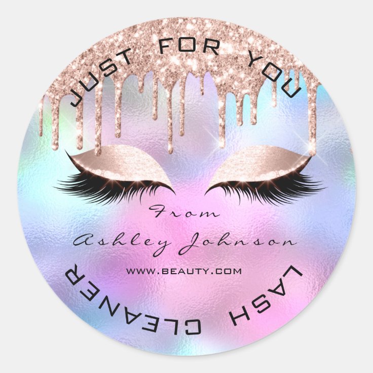 Rose Beauty Lashes Drips Makeup Holograph Cleaner Classic Round Sticker ...