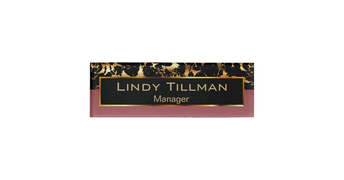 Rose, Black and Gold Marble 3 Name Tag | Zazzle