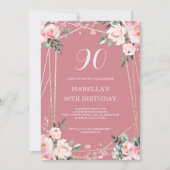 Rose | Blush Pink Floral 90th Birthday Invitation | Zazzle