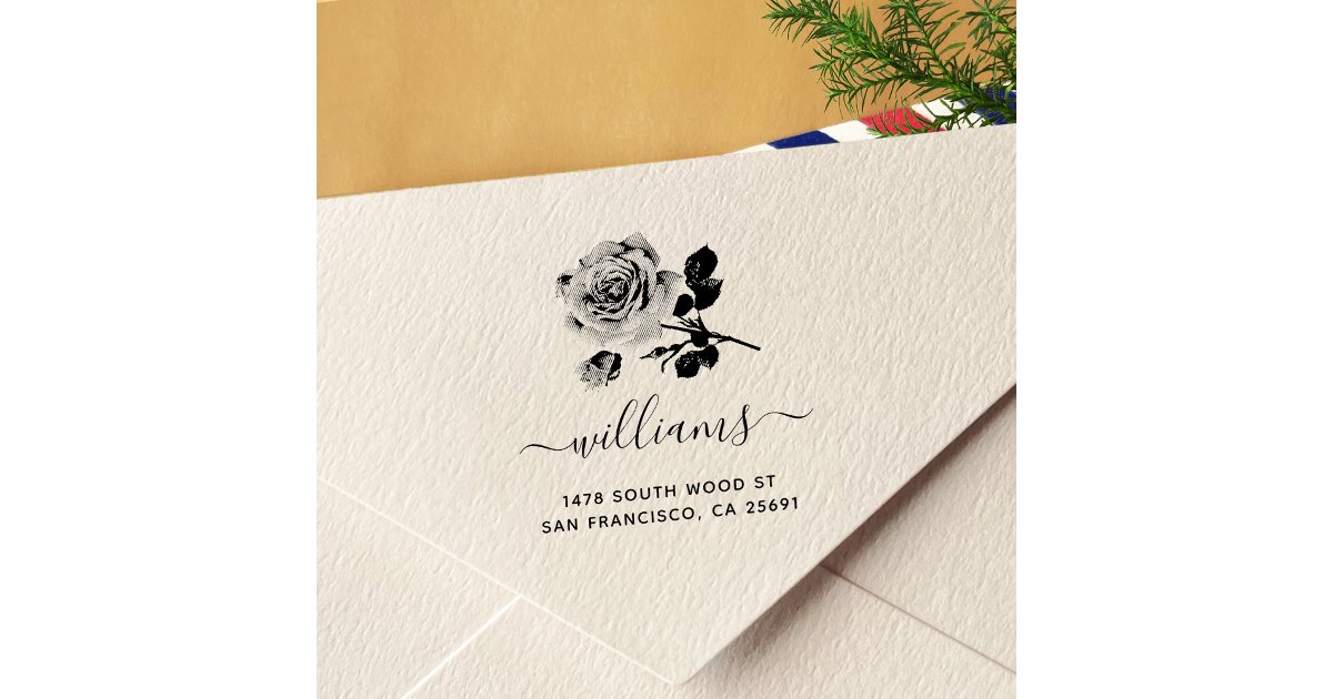 Rose Calligraphy Return Address Self-inking Stamp | Zazzle