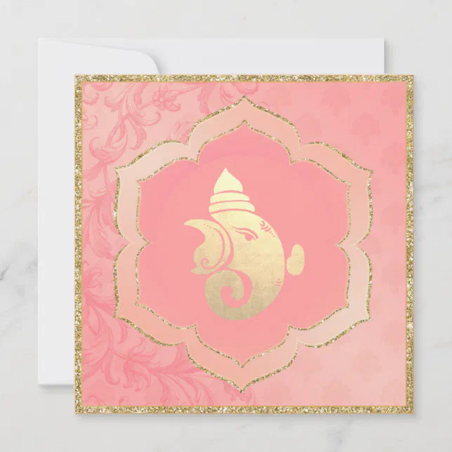 Rose Damask Gold Ganesh Indian Hindu Wedding Invitation | Zazzle