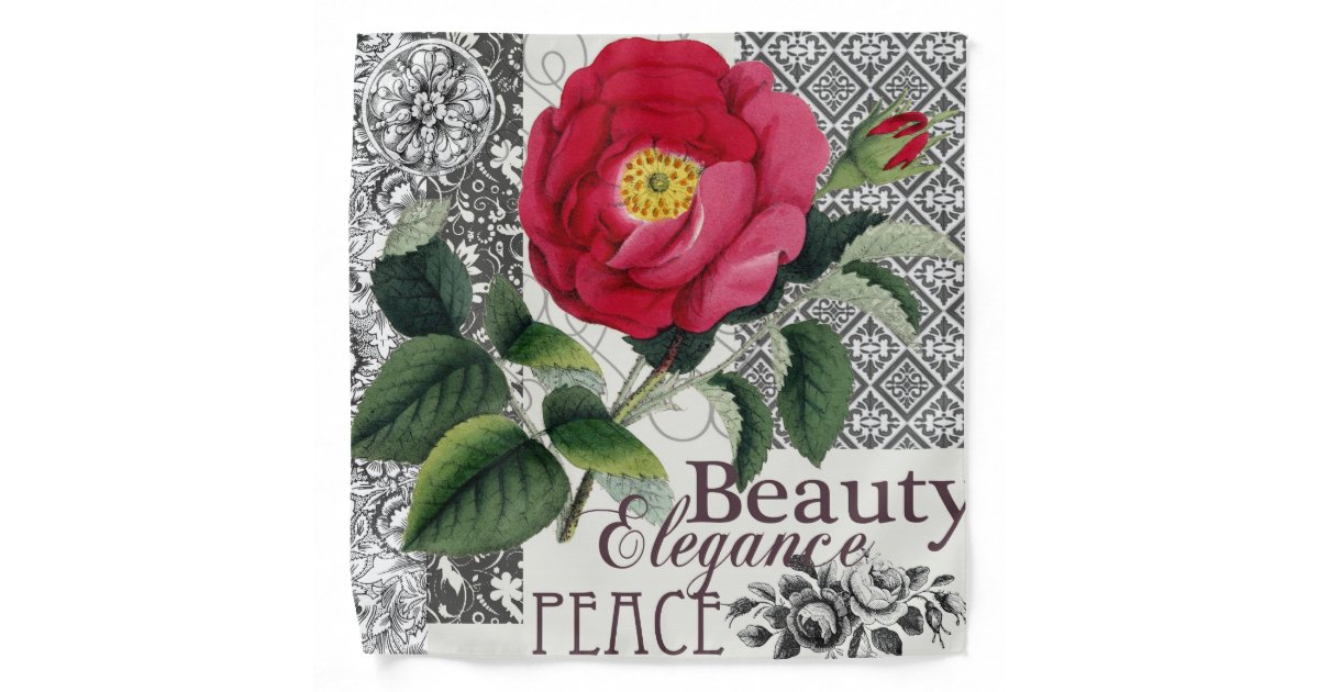 Rose Damask Pretty Floral Antique Bandana | Zazzle