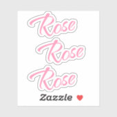 Rose Decorative Name in Pink x3 Sticker | Zazzle