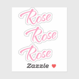 Rose Decorative Name in Pink x3 Sticker | Zazzle