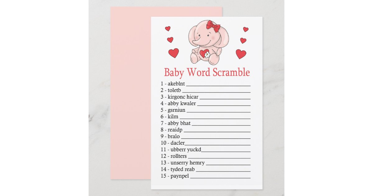 Rose elephant Baby word scramble game | Zazzle