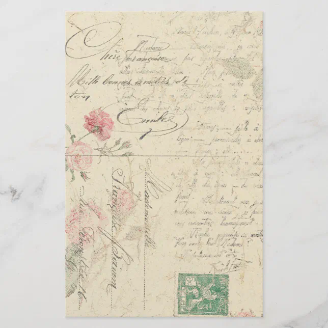 Rose Floral French Ephemera Stationery | Zazzle