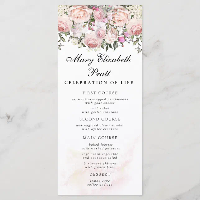 Rose Floral Funeral Menu | Zazzle