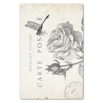Rose Flower Dragonfly French Postmark Decoupage Tissue Paper | Zazzle