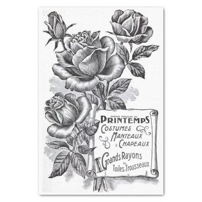 Rose Flower Scroll Banner French Text Decoupage Tissue Paper | Zazzle