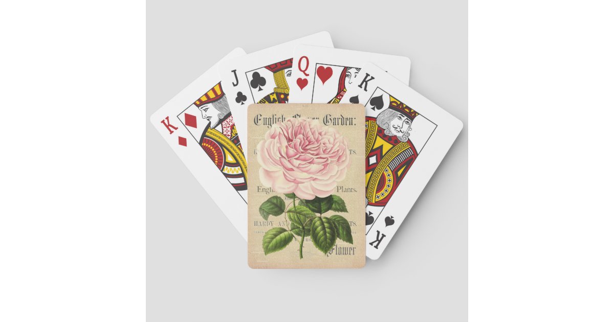 Rose flower vintage feminine floral playing cards | Zazzle