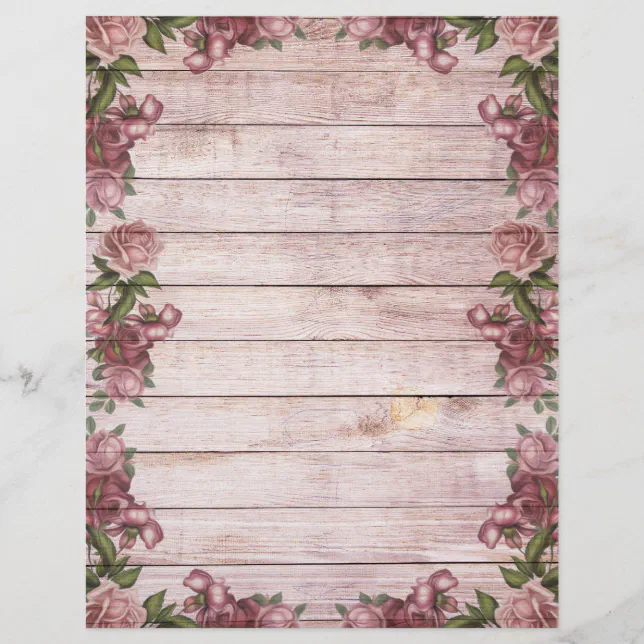 Rose Frame Rustic Wood Scrapbooking Craft Paper | Zazzle