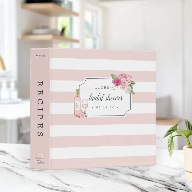 Rosé Garden Bridal Shower Recipe 3 Ring Binder | Zazzle