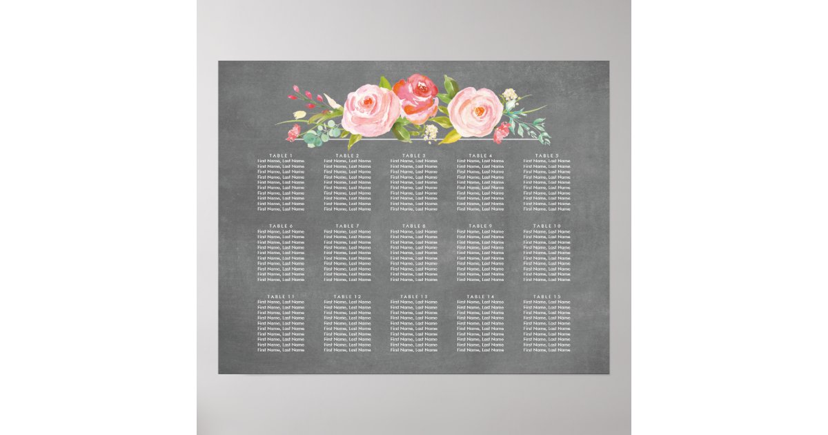 Rose Garden Chalkboard Wedding Seating Chart | Zazzle