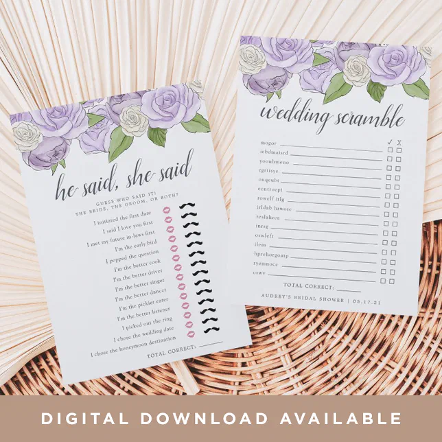 Rosé Garden Double-Sided Bridal Shower Game Card | Zazzle