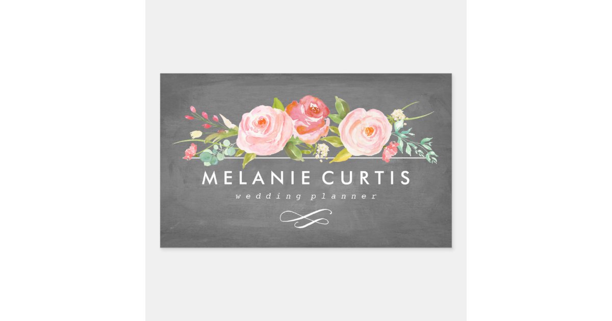 Rose Garden Floral Chalkboard Business Rectangular Sticker | Zazzle