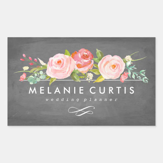 Rose Garden Floral Chalkboard Business Rectangular Sticker | Zazzle