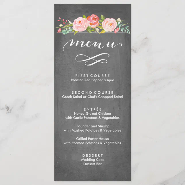Rose Garden Floral Wedding Menu | Zazzle