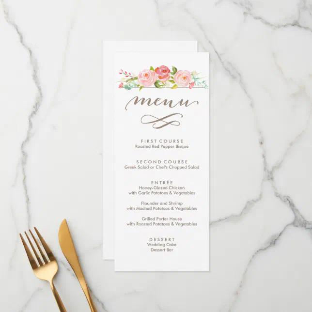 Rose Garden Floral Wedding Menu | Zazzle